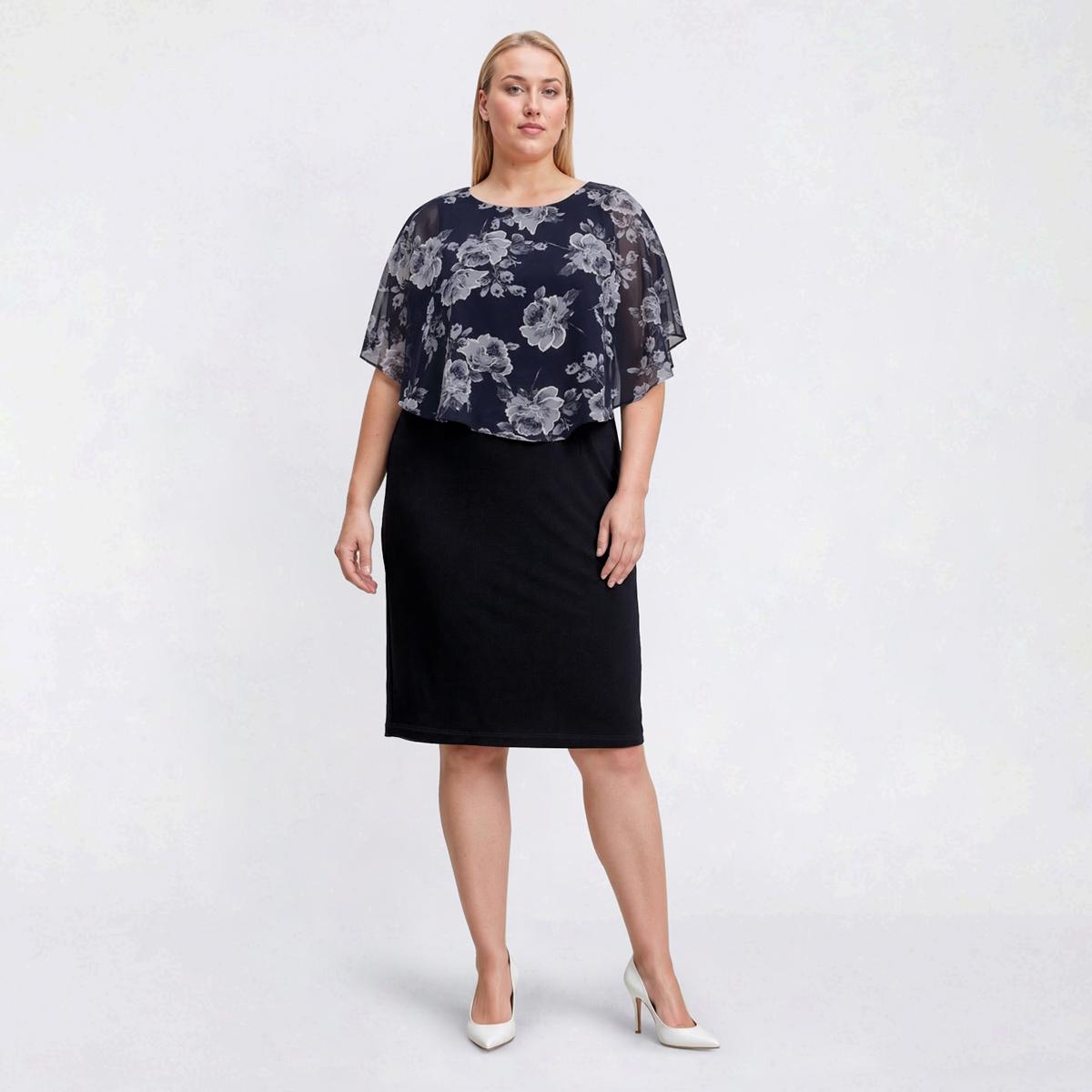 Click here for Plus Size Connected Apparel Floral Poncho Shift Dr... prices